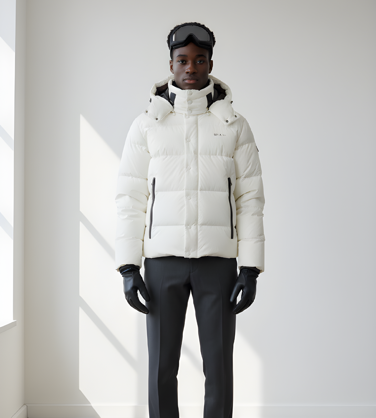 Qallam Puffer Goggle Jacket | Stealth London