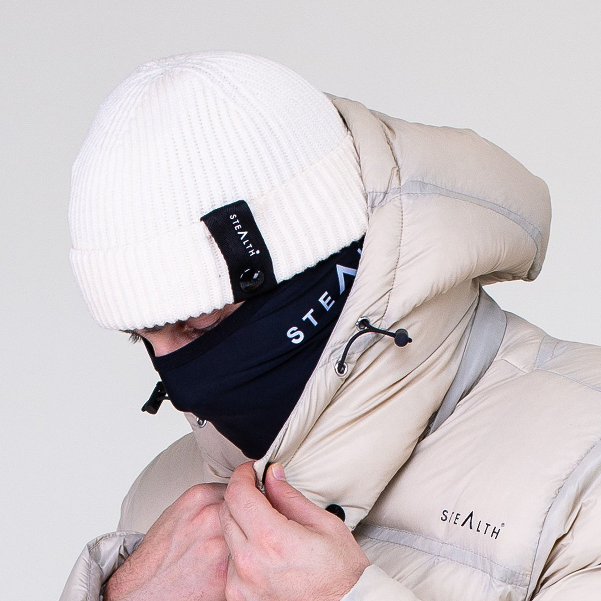 Patch Tech Beanie (Off White) | Stealth London