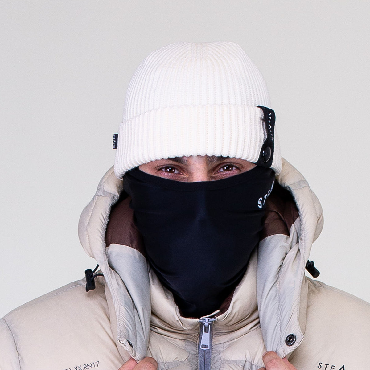 Patch Tech Beanie (Off White) | Stealth London